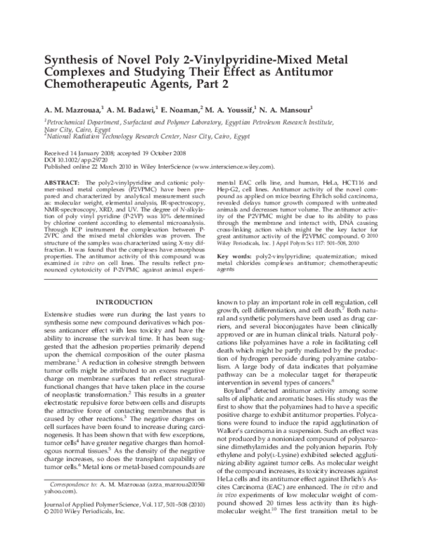 (PDF) Synthesis of novel poly 2-vinylpyridine-mixed metal complexes and ...