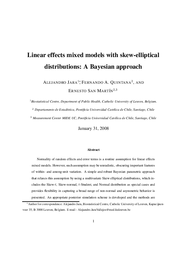 Pdf Linear Mixed Models With Skew Elliptical Distributions A Bayesian Approach