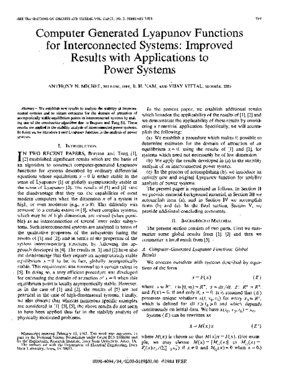 Pdf Computer Generated Lyapunov Functions For Interconnected Systems