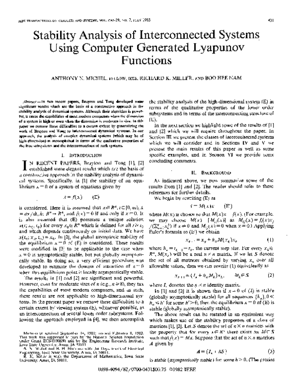 (PDF) Stability analysis of interconnected systems using computer generated Lyapunov functions