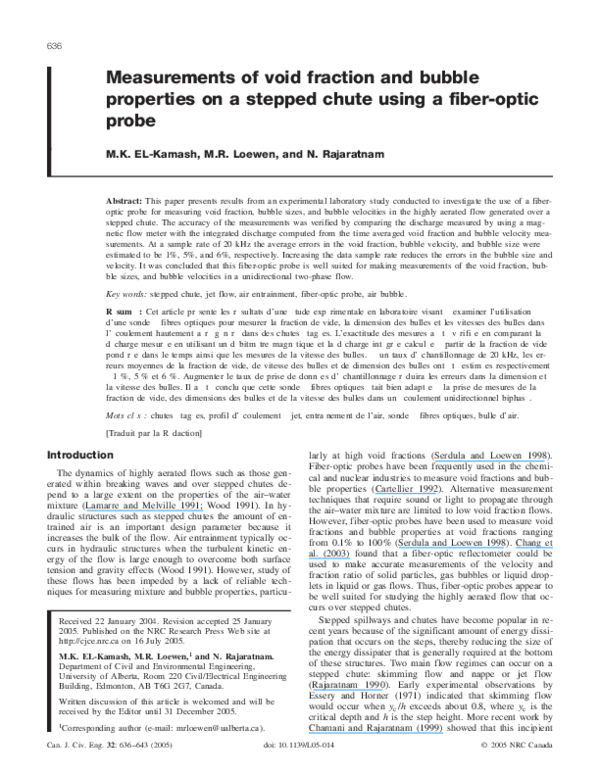 (PDF) Measurements of void fraction and bubble properties on a stepped chute using a fiber-optic ...