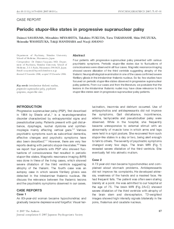 (PDF) Periodic stupor-like states in progressive supranuclear palsy