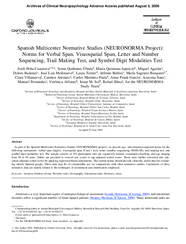 (PDF) Spanish Multicenter Normative Studies (NEURONORMA Project): Norms ...