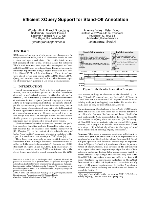(PDF) Efficient XQuery Support for Stand-Off Annotation