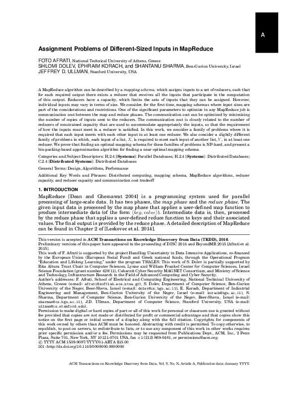 (PDF) Assignment Problems of Different-Sized Inputs in MapReduce