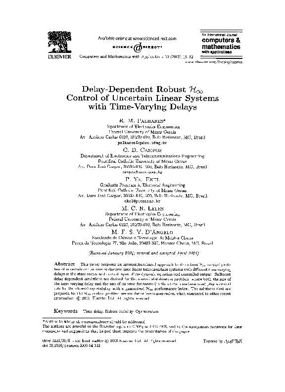 Pdf Delay Dependent Robust H Control Of Uncertain Linear State