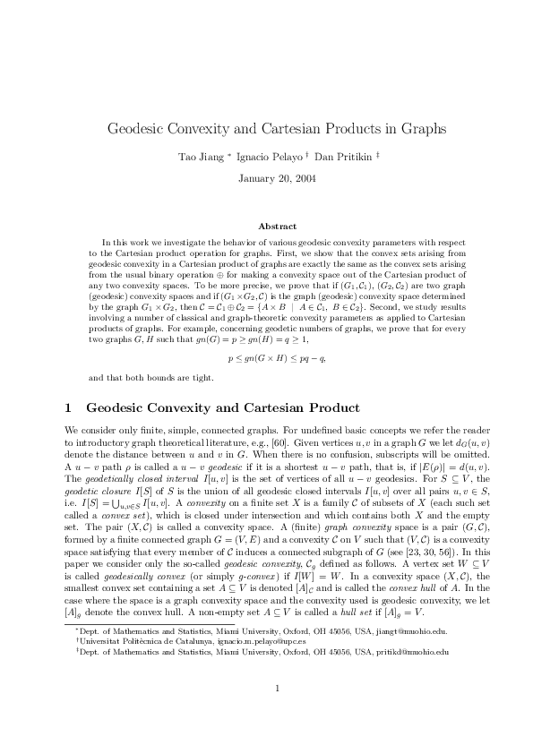 (PDF) Geodesic Convexity and Cartesian Products in Graphs