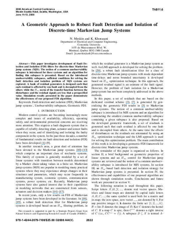 Pdf A Geometric Approach To Robust Fault Detection And Isolation Of