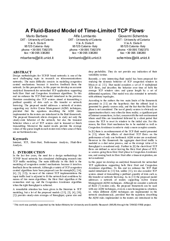 (PDF) A fluid-based model of time-limited TCP flows