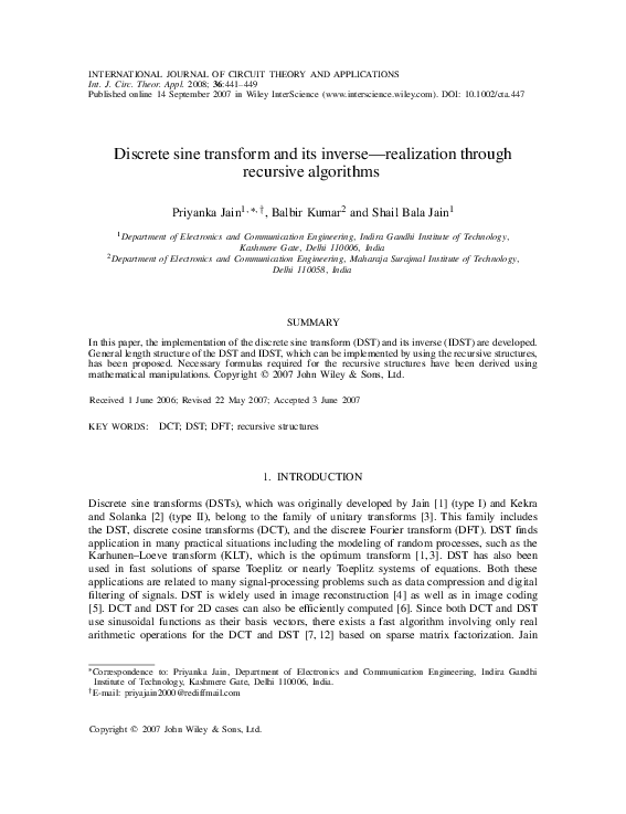 Pdf Discrete Sine Transform And Its Inverse—realization Through Recursive Algorithms