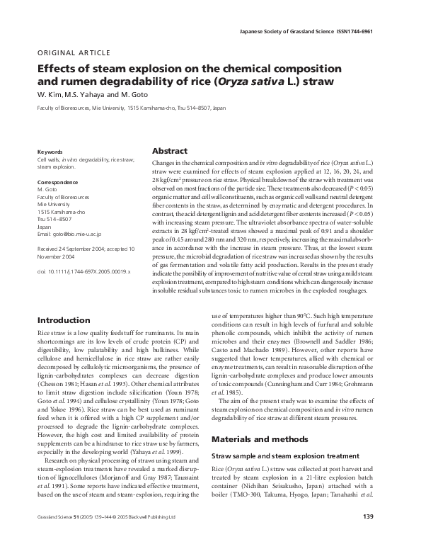 (PDF) Effects of steam explosion on the chemical composition and rumen ...