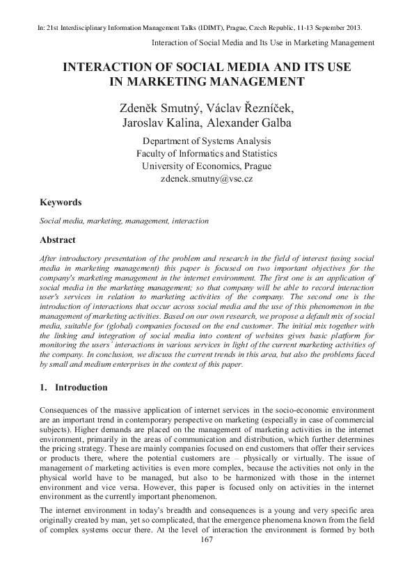 (PDF) Interaction of Social Media and Its Use in Marketing Management