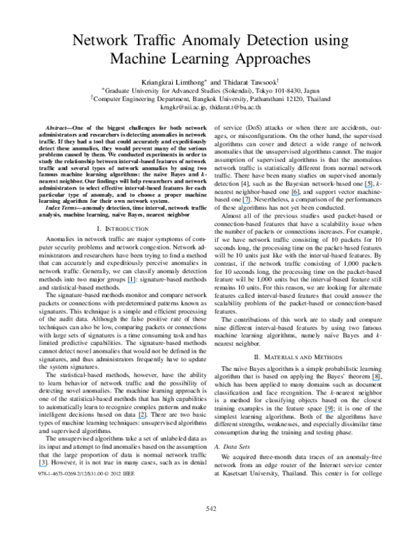 Pdf Network Traffic Anomaly Detection Using Machine Learning Approaches