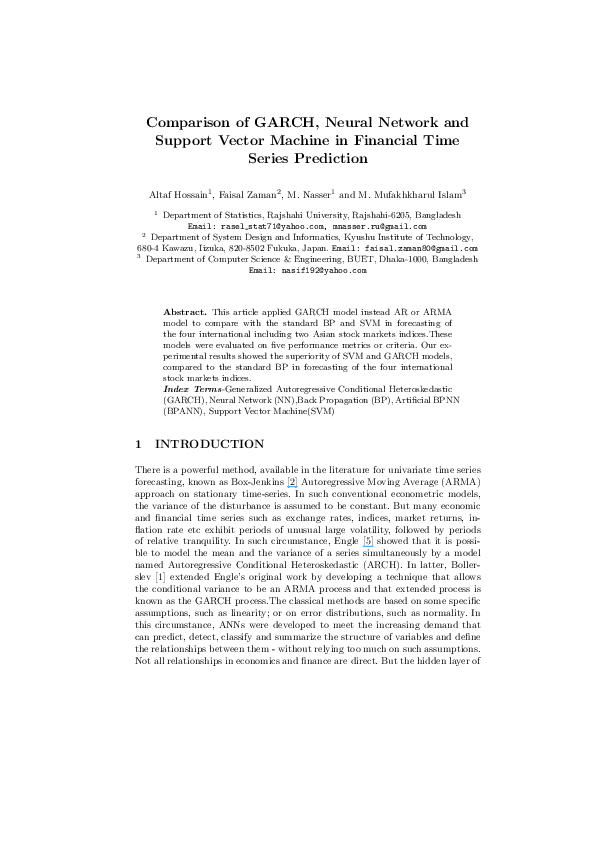 Pdf Comparison Of Garch Neural Network And Support Vector Machine In