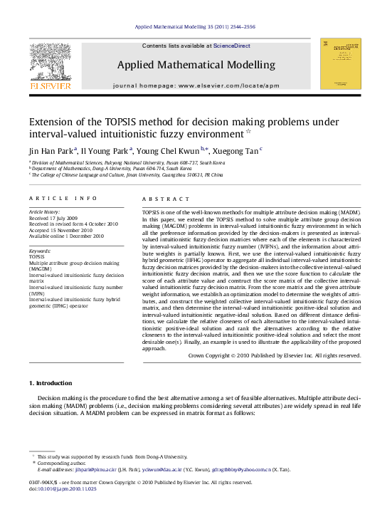 (PDF) Extension of the TOPSIS method for decision making problems under interval-valued ...