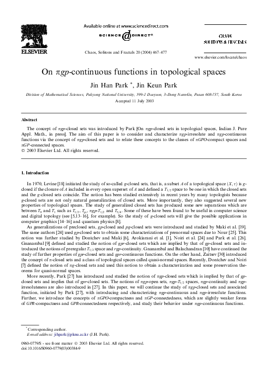 (PDF) On πgp-continuous functions in topological spaces