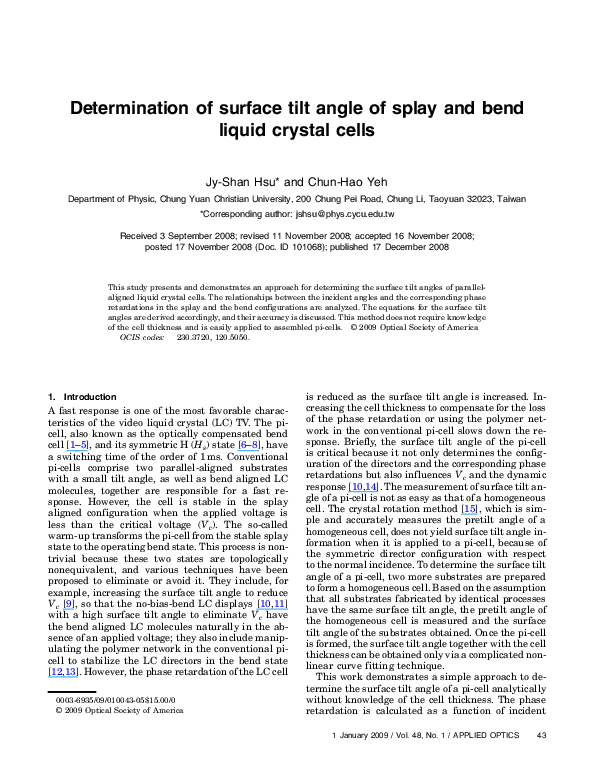 (PDF) Determination of surface tilt angle of splay and bend liquid ...