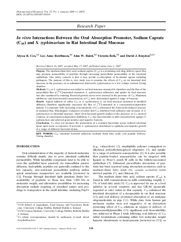 (PDF) In vitro Interactions Between the Oral Absorption Promoter ...