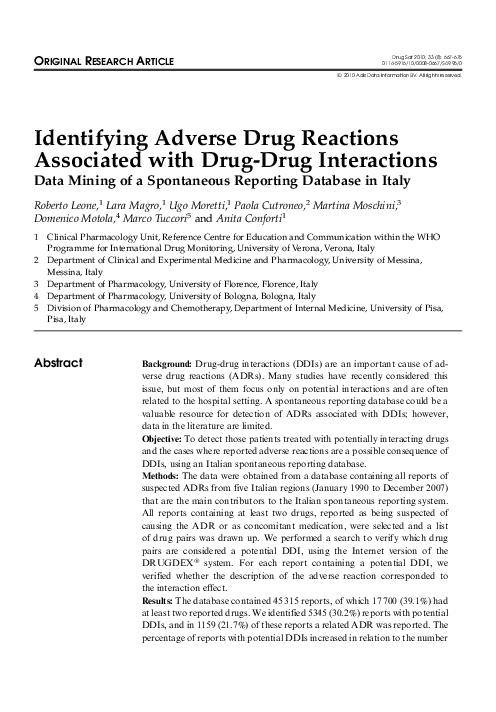 Pdf Identifying Adverse Drug Reactions Associated With Drug Drug Interactions Data Mining Of