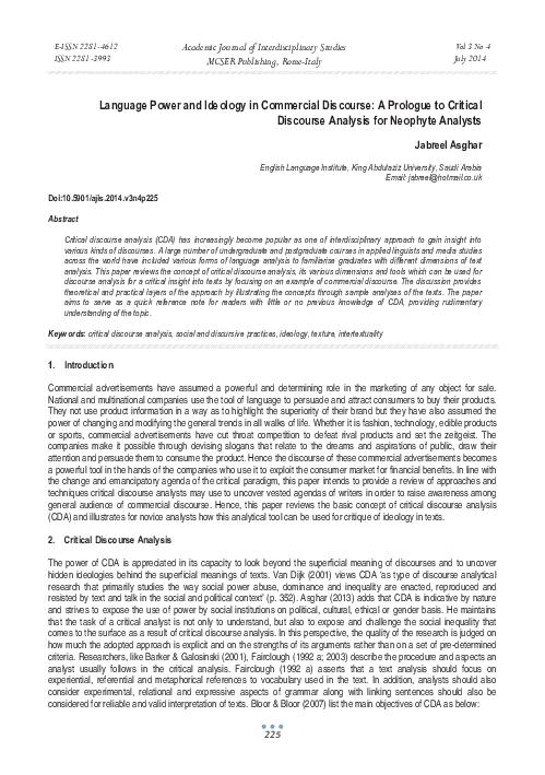(PDF) Language Power and Ideology in Commercial Discourse: A Prologue to Critical Discourse ...