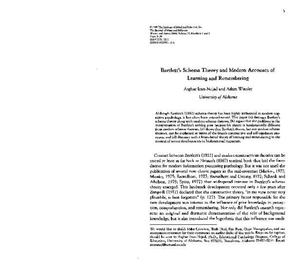 (PDF) Bartlett's schema theory and modern accounts of learning and remembering