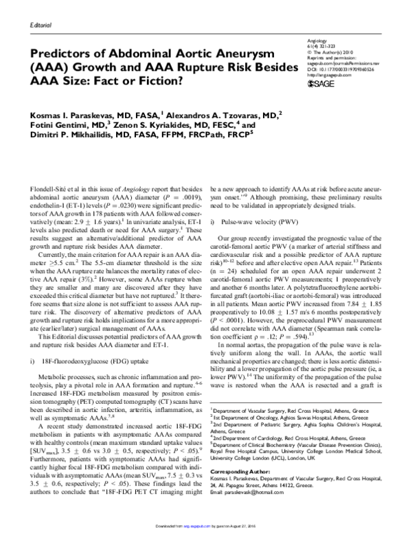 (PDF) Predictors of Abdominal Aortic Aneurysm (AAA) Growth and AAA ...