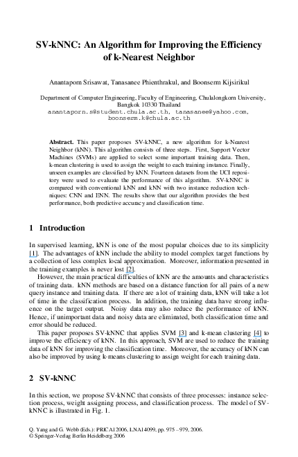 (PDF) SV-kNNC: An Algorithm for Improving the Efficiency of k-Nearest ...