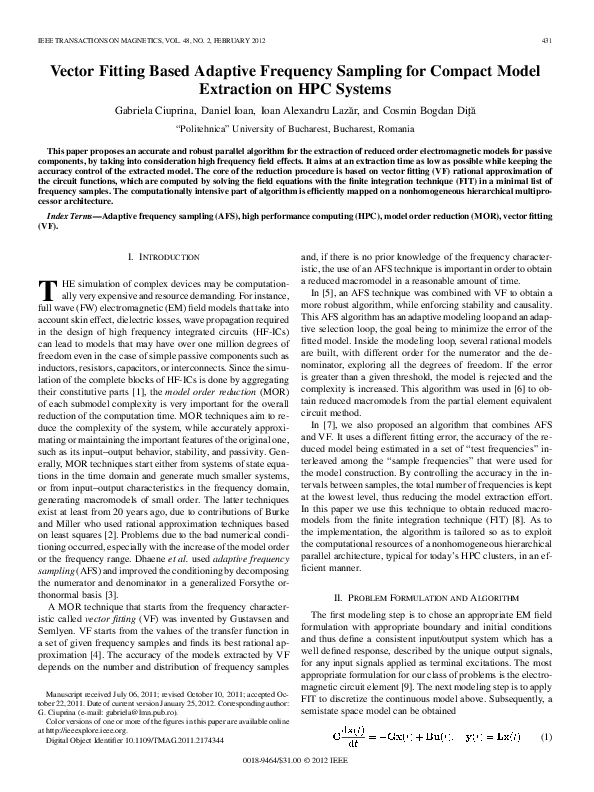 (PDF) Vector Fitting Based Adaptive Frequency Sampling for Compact Model Extraction on HPC Systems