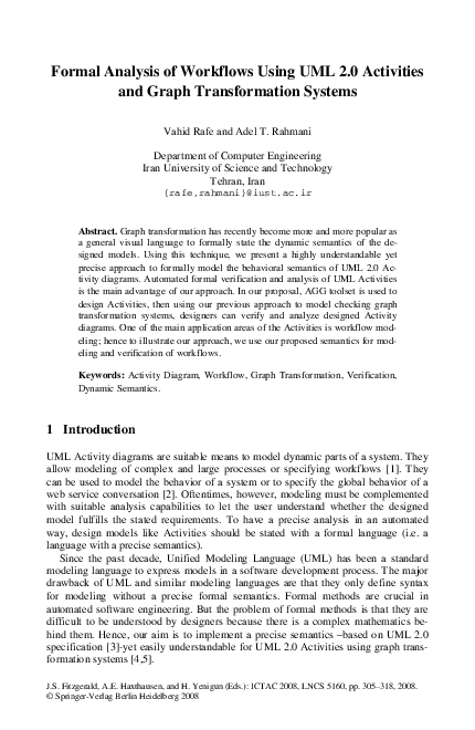 Pdf Formal Analysis Of Workflows Using Uml 2 0 Activities And Graph Transformation Systems