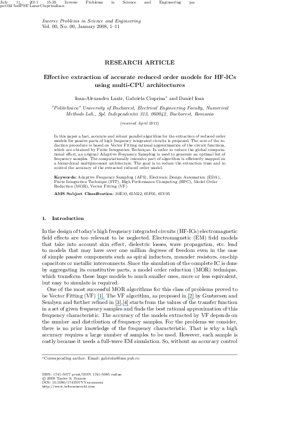 (PDF) Effective extraction of accurate reduced order models for HF-ICs using multi-CPU architectures