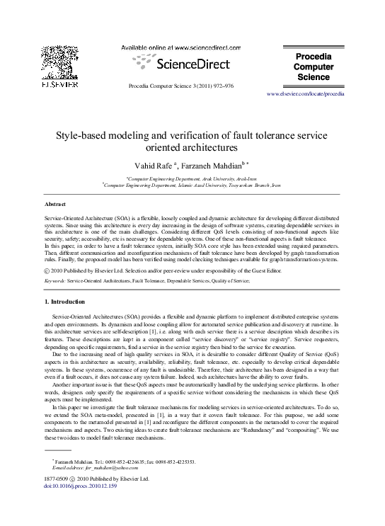 Pdf Style Based Modeling And Verification Of Fault Tolerance Service Oriented Architectures