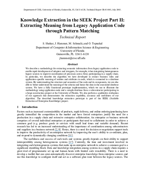 Pdf Knowledge Extraction In The Seek Project Part Ii Extracting Meaning From Legacy