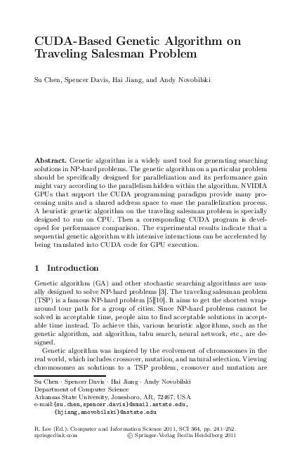 (PDF) CUDA-Based Genetic Algorithm on Traveling Salesman Problem