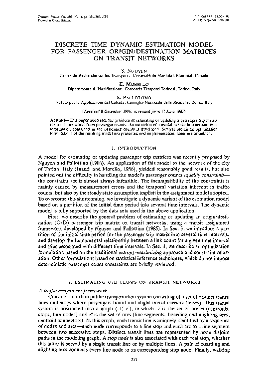 Pdf Discrete Time Dynamic Estimation Model For Passenger Origin Destination Matrices On