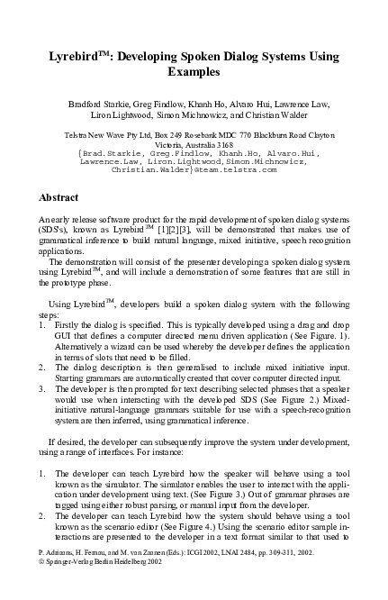 (PDF) LyrebirdTM: Developing Spoken Dialog Systems Using Examples