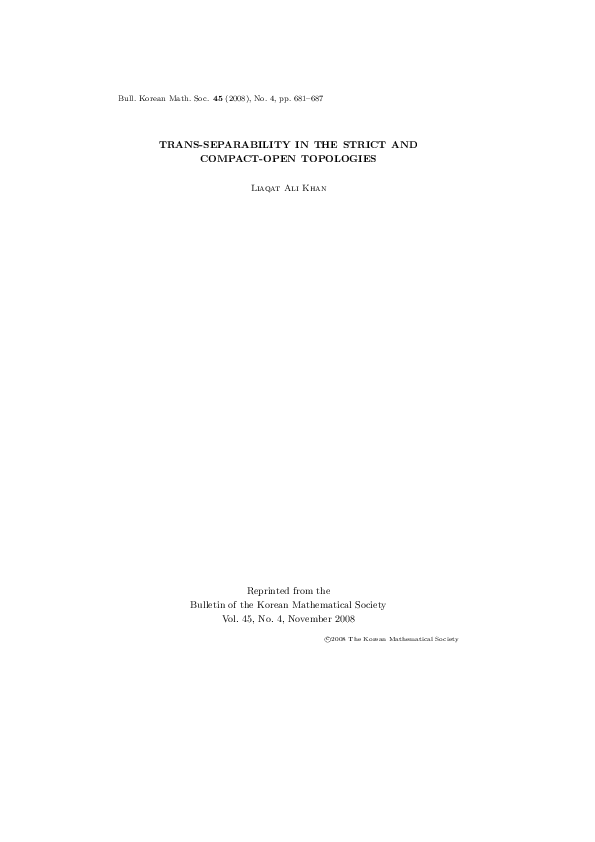 (PDF) TRANS-SEPARABILITY IN THE STRICT AND COMPACT-OPEN TOPOLOGIES