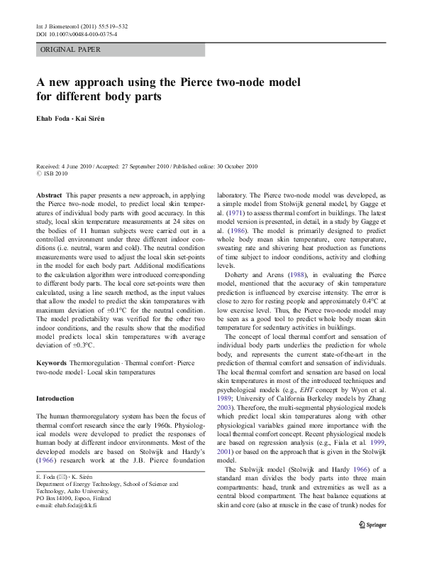 (PDF) A new approach using the Pierce two-node model for different body ...