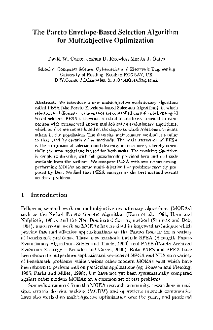 Pdf The Pareto Envelope Based Selection Algorithm For Multi Objective Optimisation