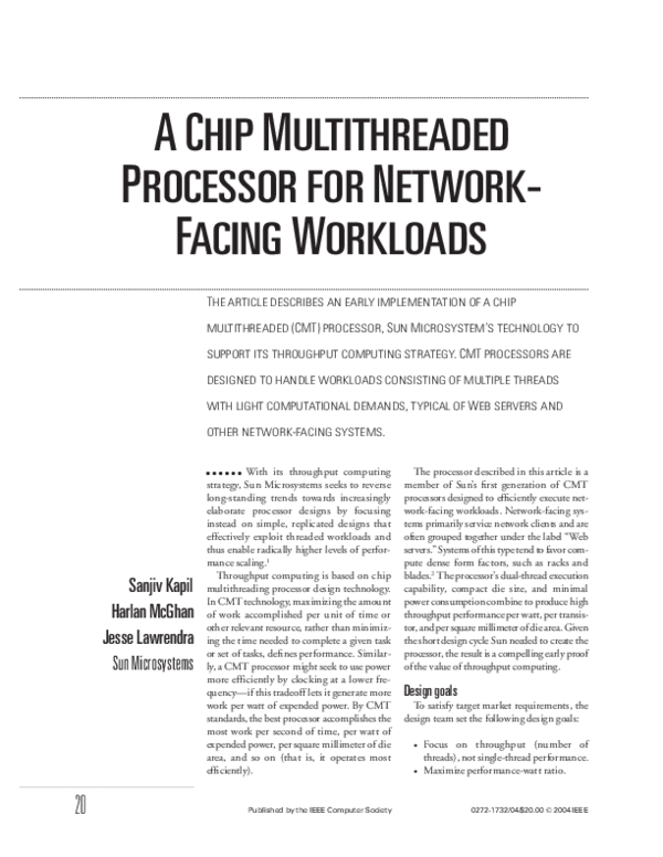 (PDF) A Chip Multithreaded Processor for Network-Facing Workloads