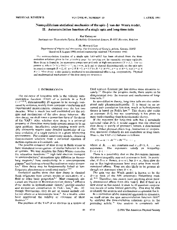 (PDF) Nonequilibrium statistical mechanics of the spin-1/2 van der ...