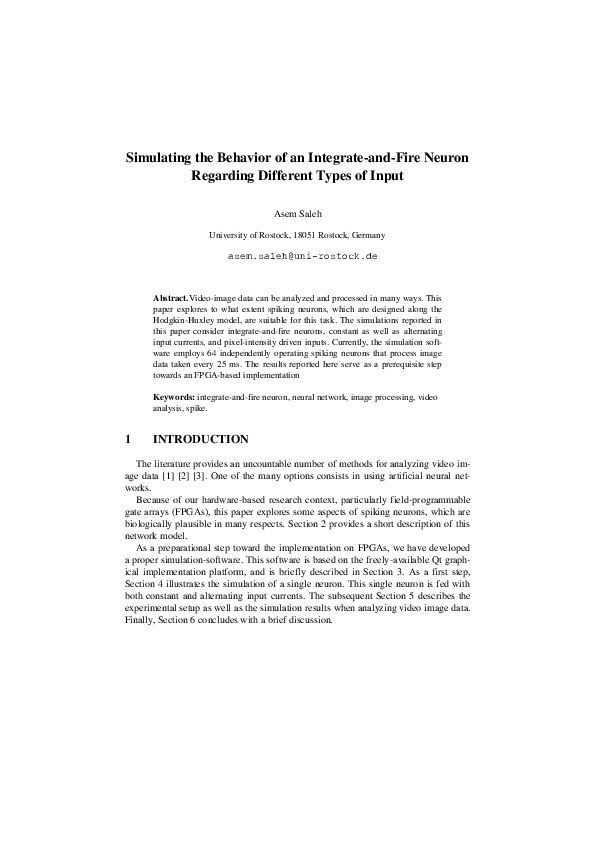 (PDF) Simulating the Behavior of an Integrate-and-Fire Neuron