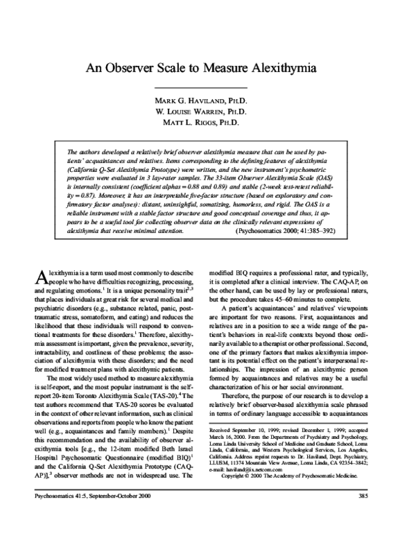 (PDF) An Observer Scale to Measure Alexithymia