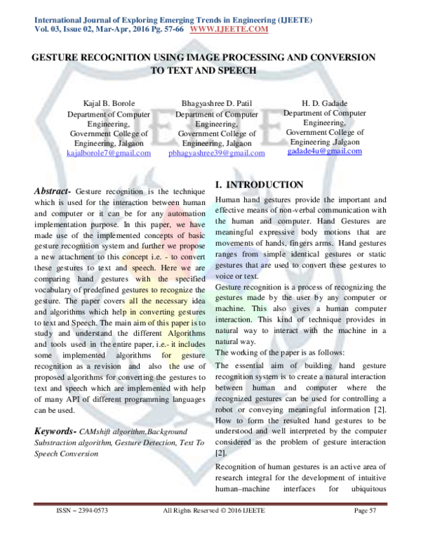 (PDF) Hand Gesture Detection and Conversion to Speech and Text | Aneek ...