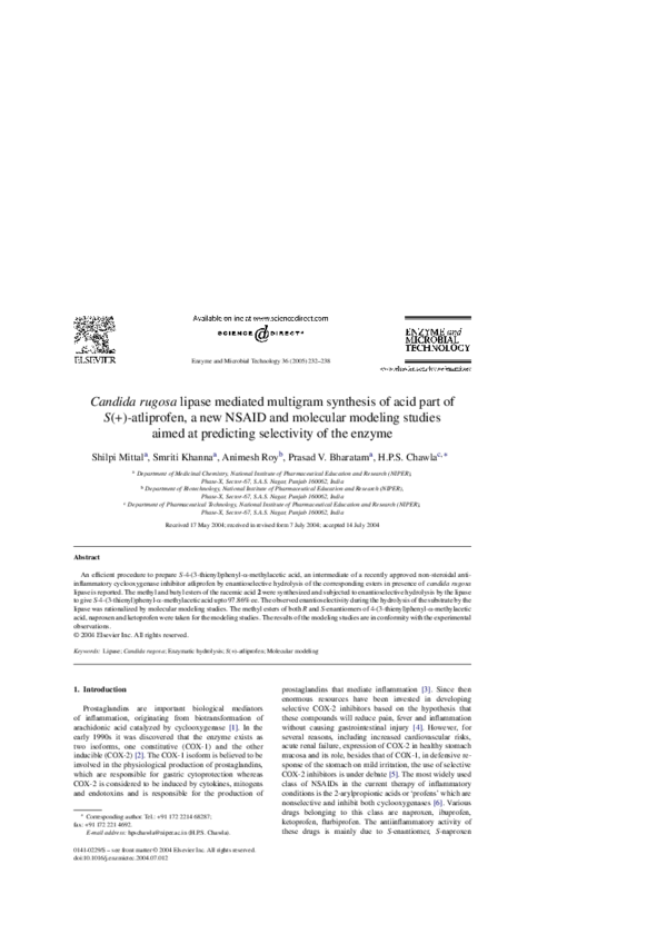 (PDF) Candida rugosa lipase mediated multigram synthesis of acid part ...