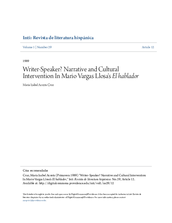 (PDF) Writer-Speaker? Narrative and Cultural Intervention In Mario ...