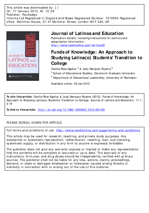 (PDF) Funds of Knowledge: An Approach to Studying Latina(o) Students ...