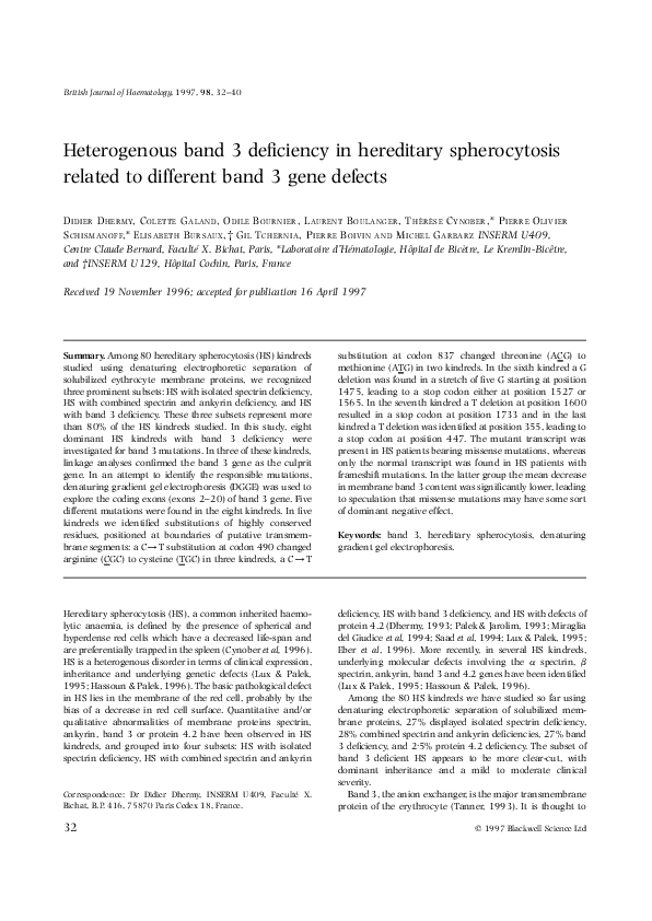 (PDF) Heterogenous band 3 deficiency in hereditary spherocytosis ...