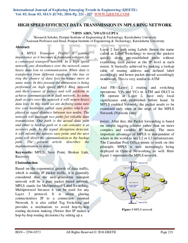 (PDF) HIGH SPEED EFFICIENT DATA TRANSMISSION IN MPLS RING NETWORK