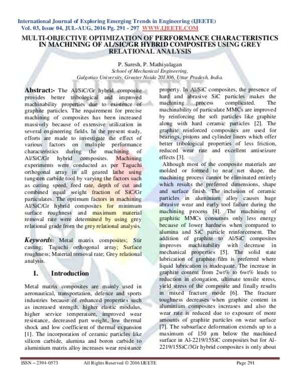 (PDF) MULTI-OBJECTIVE OPTIMIZATION OF PERFORMANCE CHARACTERISTICS IN MACHINING OF AL/SIC/GR ...