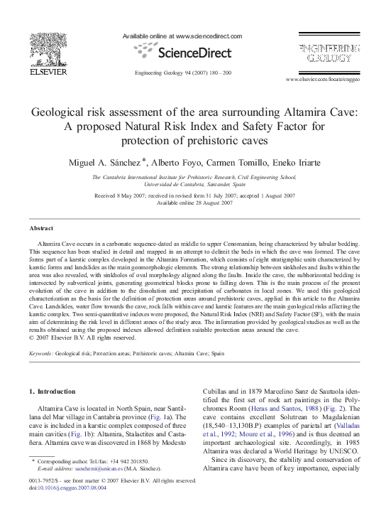 (PDF) Geological risk assessment of the area surrounding Altamira Cave ...